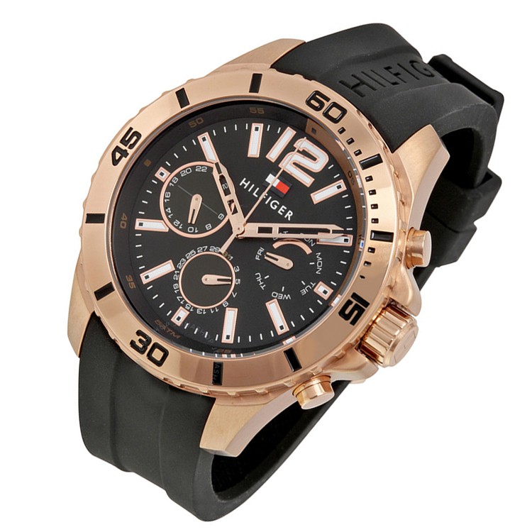 Tommy Hilfiger Multi-Function Black Dial Black Silicone Men's Watch ...