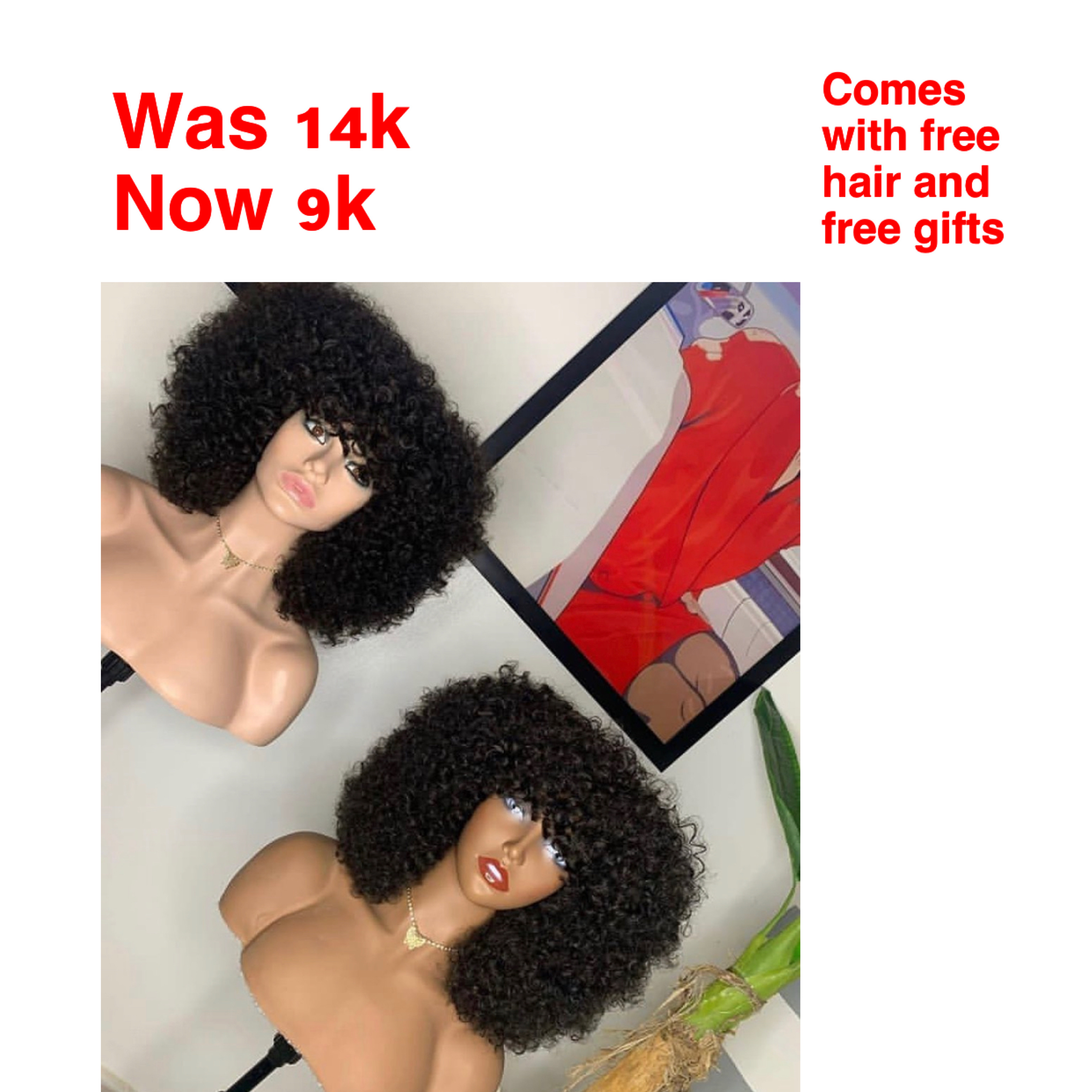 Curly fringe wig black - Magnificent hairs | Flutterwave Store