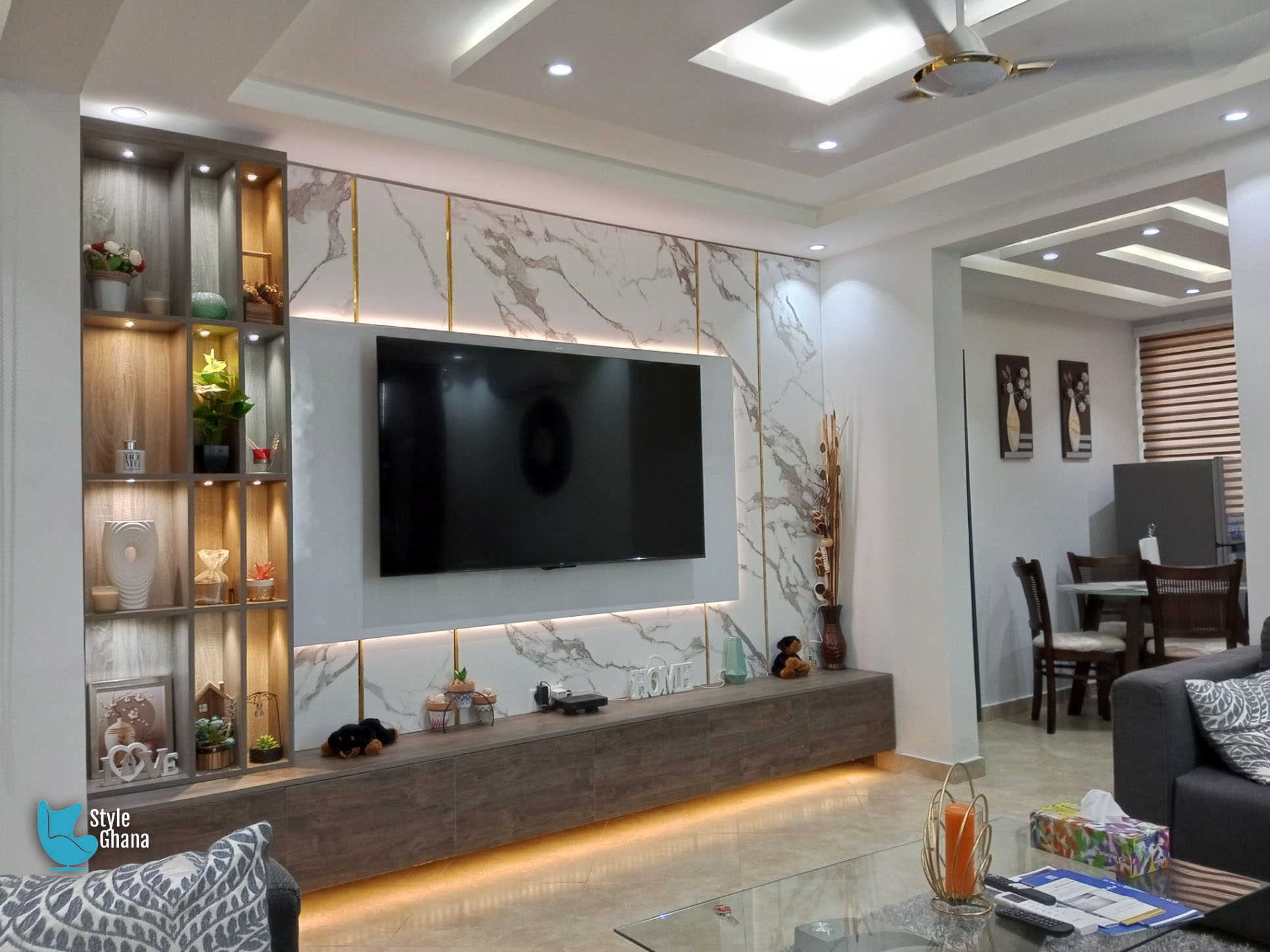 Golden Strip Marble Wall TV Panel - StyleGhana | Flutterwave Store