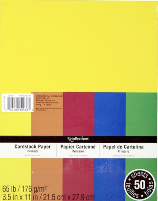 Primary colors 8.5" x 11" Cardstock Paper, 50 Sheets - The Paper Place ...
