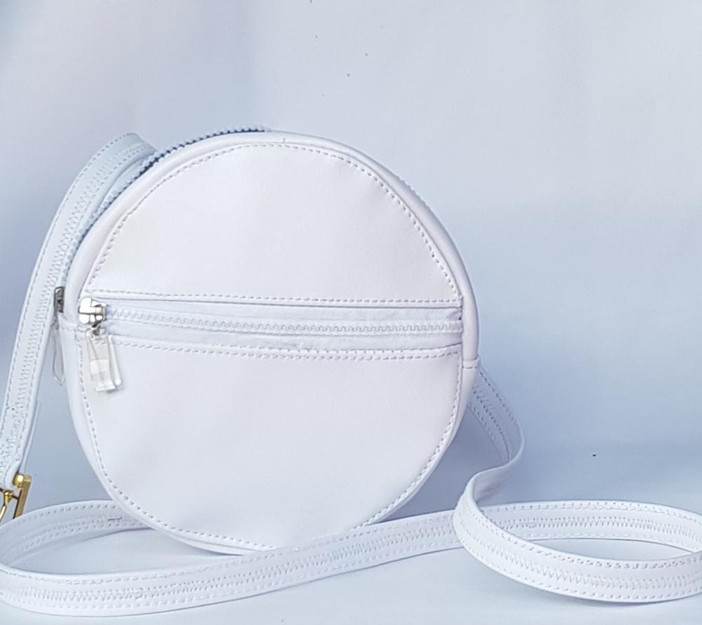 White Round Handmade Leather Waist Pouch or Purse - Ubiquitous Bags ...